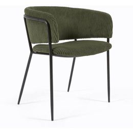 Stuhl Runnie aus dunkelgrünem dickem Cord mit schwarz lackierten Stahlbeinen - Kave Home