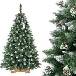 Weihnachtsbaum künstlich 180cm Kiefer mit Christbaum Holzständer Tannenbaum künstlich mit Natur-Weiss beschneit Made in eu - Fairytrees