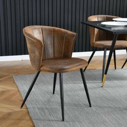 Set mit 2 Esszimmerstühlen – Retro-Sessel – gepolsterter Sitz in Wildleder-Optik – schwarze Metallbeine – für Küche, Wohnzimmer, Schlafzimmer, Büro,