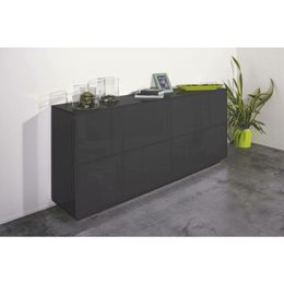 Kommode Dnapp, Küchen-Sideboard mit 7 Türen, Wohnzimmer-Buffet, 100% Made in Italy, cm 200x41h86, Anthrazit glänzend - Dmora