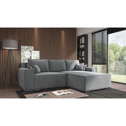 Ecksofa Lars - Eckcouch mit Schlaffunktion - Samtstoff, Bettkasten - Universelle Ottomane - Grau - Grau - Graingold