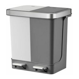 Funktionale Treteimer aus Kunststoff mit Soft-Close-Deckel 10+10 Liter, HxBxT 40x39,5x29,6cm 2 Kunststoff-Innenbehälter Weiß/Grau - Grau