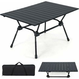 Campingtisch aus Aluminium, Klappbarer Picknicktisch mit Tragetasche, 4-stufig höhenverstellbar, Leichter aufrollbarer Strandtisch für Grillpartys