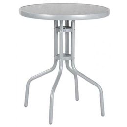 EASY Balkontisch Glastisch Ø60cm geriffelte Glasplatte Witterungsbeständig Bistrotisch Beistelltisch Gartentisch Silber Grau