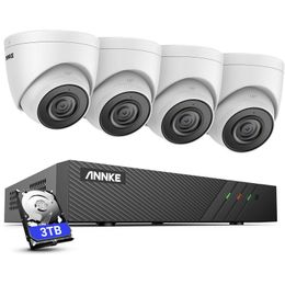 ANNKE 3K kabelgebundenes Outdoor-Überwachungskamera-Set mit Personen-/Fahrzeugerkennung, Videoüberwachungs-Set mit 3 tb 6 mp nvr und 4 x 3K PoE IP-Kamera