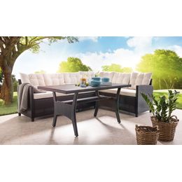 HC Garten & Freizeit Ecklounge 11tlg. mit Tisch und Sitzauflage schwarz-creme