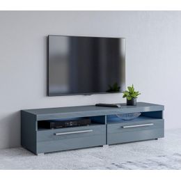 Inosign Lowboard India,Breite 140 cm, stilvolle Fernsehschrank mit offenen Fächern, TV-Board ohne Beleuchtung, TV-Kommode mit viel Stauraum, grau