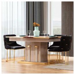 JVmoebel Esstisch Moderne Esszimmer Garnitur Edelstahl Tisch + 6x Stühle Luxus Set 7tlg