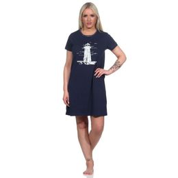 Normann Nachthemd Maritimes Damen kurzarm Nachthemd mit Leuchtturm Motiv