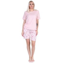 Normann Pyjama Damen kurzarm Pyjama Shorty mit Spitzenbesatz