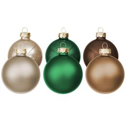 buttinette Weihnachtskugeln aus Glas, grün, braun, creme, 6 cm Ø, 12 Stück