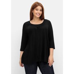 sheego 3/4-Arm-Shirt in Petite Passform, in weiter A-Linie, schwarz, Gr.24/25