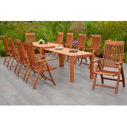 Merxx Garten-Essgruppe Comodoro, (Set, 11-tlg), 10 Klappsessel, 5-fach verstellbar, Ausziehtisch, braun