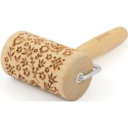 Folkroll Teigroller 3D-Motiv-Teigrolle Buchenholz, Flower, beige|braun