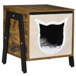 PawHut Katzenhöhle mit Kissen braun (Farbe: rustikal-braun)