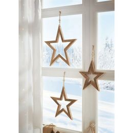3 große Dekohänger Stern aus Holz Ø 24 + 29 +37 cm, Fensterdeko, Weihnachtsdeko, Holzsterne