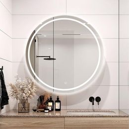 Sdlogal - Badspiegel mit Beleuchtung rund 70cm ø70cm led Sensor Badspiegel, Anti-Beschlag, mit Smart Touch Button, einfach zu installieren - Weiß