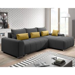 Eckcouch loreta Sofa Schlafsofa Couch Schlaffunktion Kissen grau MO9641 - Dunkelgrau - Furnix