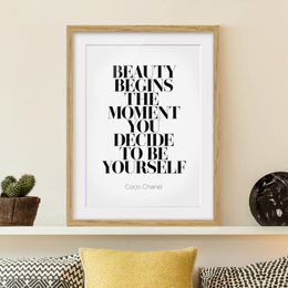 MICASIA - Bild mit Rahmen - Be yourself Coco Chanel Größe HxB: 24cm x 18cm, Rahmen: Eiche
