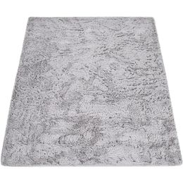 Hochflor Teppich Wohnzimmer Fellteppich Kunstfell Flauschig Rutschfest Silber Grau 80x150 cm - Paco Home