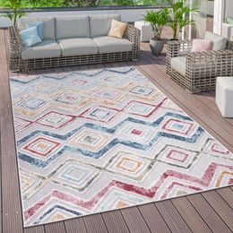 Paco Home - Outdoor Teppich Wetterfest Wohnzimmer Balkon Skandinavisch Ethno Geometrisch 3D 60x100 cm, Bunt 5