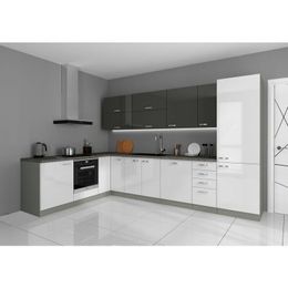 Küchen Preisbombe - Küche Bianca Ecke v 210x330 Küchenzeile Hochglanz Weiss + Grau Küchenblock Grey