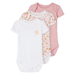 name it - Kurzarm-Body NBFBODY – FLOWER 3er-Pack in rosa/weiß, Gr.50