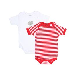 Playshoes - Kurzarm-Body BABY WAL 2er-Pack in weiß/rot, Gr.50/56
