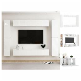 vidaXL Kleiderschrank 10-tlg TV-Schrank-Set Hochglanz-Weiß Spanplatte