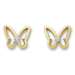 ONE ELEMENT Paar Ohrstecker Zirkonia Schmetterling Ohrringe Ohrstecker aus 333 Gelbgold, Damen Gold Schmuck Schmetterling, goldfarben