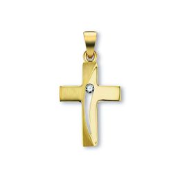 ONE ELEMENT Kettenanhänger Zirkonia Kreuz Anhänger aus 333 Gelbgold, Damen Gold Schmuck, goldfarben