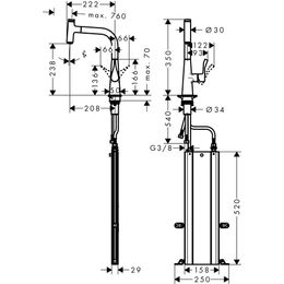 Hansgrohe Spültischmischer 240 Metris Select M71 Ausziehauslauf 1jet sBox chrom 73802000