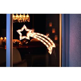 Konstsmide LED Stern Weihnachtsstern, Weihnachtsdeko, LED fest integriert, Warmweiß, LED Fenstersilhouette, Komet, 35 warm weiße Dioden, weiß
