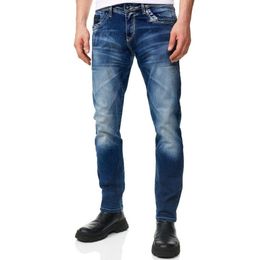 Rusty Neal Straight-Jeans YAMATO mit farblich abgesetzten Nähten, blau