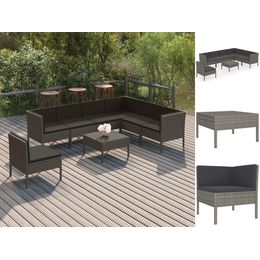 vidaXL Garten-Essgruppe 8-tlg Garten Lounge Set mit Auflagen Polyrattan Grau Sitzgruppe Set Lo