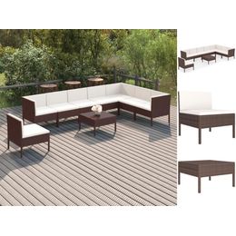 vidaXL Garten-Essgruppe 9-tlg Garten Lounge Set mit Auflagen Polyrattan Braun Sitzgruppe Set L