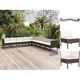 vidaXL Garten-Essgruppe 9-tlg Garten Lounge Set mit Auflagen Polyrattan Braun Sitzgruppe Set L