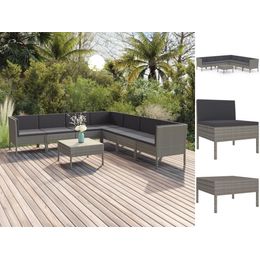 vidaXL Garten-Essgruppe 8-tlg Garten Lounge Set mit Auflagen Polyrattan Grau Sitzgruppe Set Lo