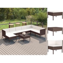 vidaXL Garten-Essgruppe 9-tlg Garten Lounge Set mit Auflagen Polyrattan Braun Sitzgruppe Set L