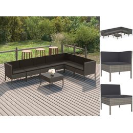 vidaXL Garten-Essgruppe 8-tlg Garten Lounge Set mit Auflagen Polyrattan Grau Sitzgruppe Set Lo