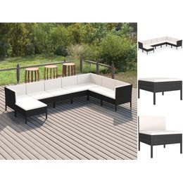 vidaXL Garten-Essgruppe 8-tlg Garten Lounge Set mit Auflagen Polyrattan Schwarz Sitzgruppe Set