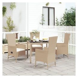 vidaXL Garten-Essgruppe 5-tlg. Garten-Essgruppe mit Kissen Beige Poly Rattan