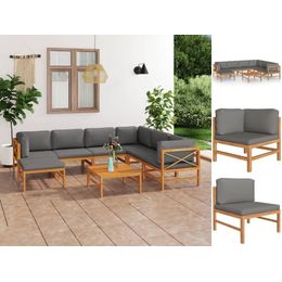vidaXL Garten-Essgruppe 8-tlg Garten Lounge Set mit Grauen Kissen Massivholz Teak Holz Sitzgru