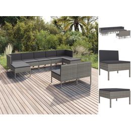 vidaXL Garten-Essgruppe 9-tlg Garten Lounge Set mit Auflagen Polyrattan Grau Sitzgruppe Set Lo