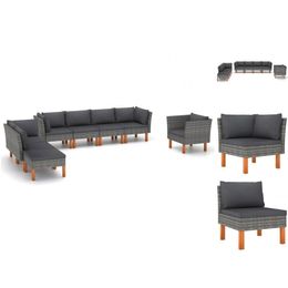 vidaXL Garten-Essgruppe 8-tlg Garten Lounge Set Polyrattan und Eukalyptusholz Grau Sitzgruppe