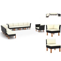 vidaXL Garten-Essgruppe 9-tlg Garten Lounge Set Polyrattan Eukalyptusholz Schwarz Sitzgruppe S