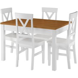 ERST-HOLZ Essgruppe Tisch Eicheton weiß und 4 Stühlen Kiefer waschweiß