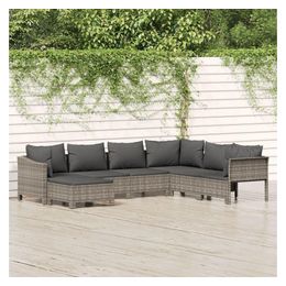 furnicato Garten-Essgruppe 7-tlg. Garten-Lounge-Set mit Kissen Grau Poly Rattan