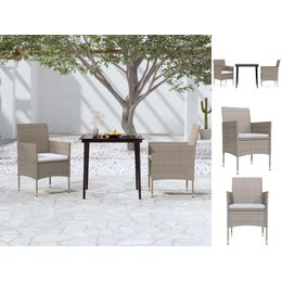 vidaXL Garten-Essgruppe 3-tlg Garten-Essgruppe mit Kissen Beige und Schwarz Sitzgruppe Set Sit