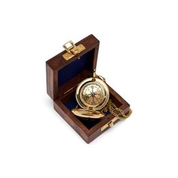 NKlaus 5cm Kompass Taschenuhrform aus Messing in Holzbox Peilkompass Richtung maritimes Navigationsgerät (Messing)